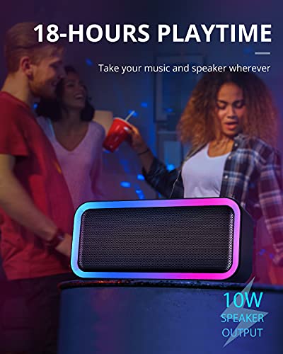 Kunodi Bluetooth Speaker, Bluetooth 5.0 Wireless Portable Speaker with 10W Stereo Sound, Party Speakers with Ambient RGB Light,18-Hour Playtime,IPX5 Waterproof Speakers for Outdoors, Travel(Black