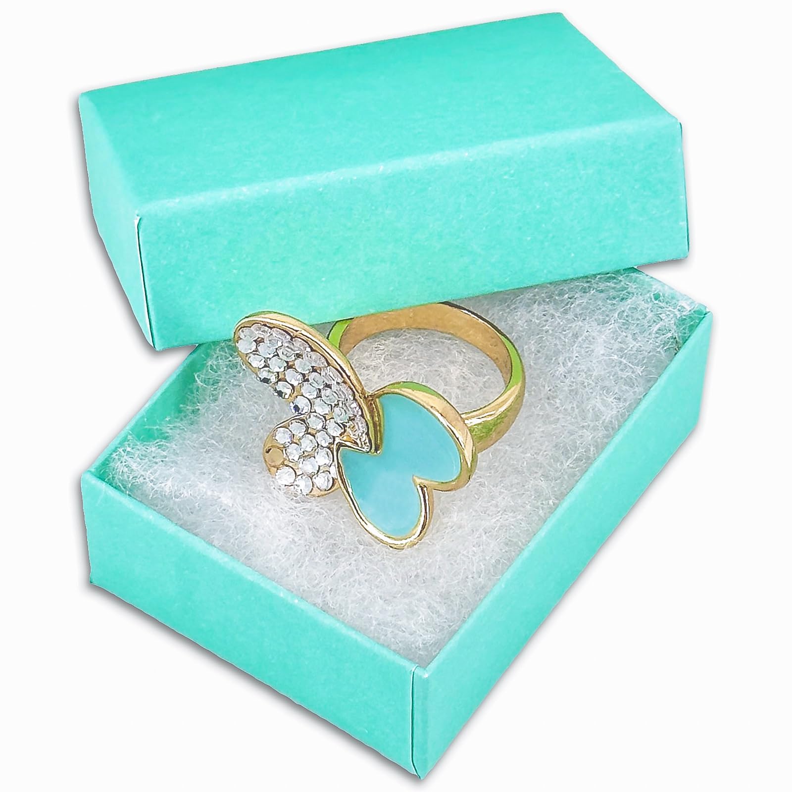 TheDisplayGuys - 100-Pack #10 Cotton Filled Cardboard Paper Jewelry Box Gift Case - Teal Green (1 15/16" x 1 1/4" x 11/16")