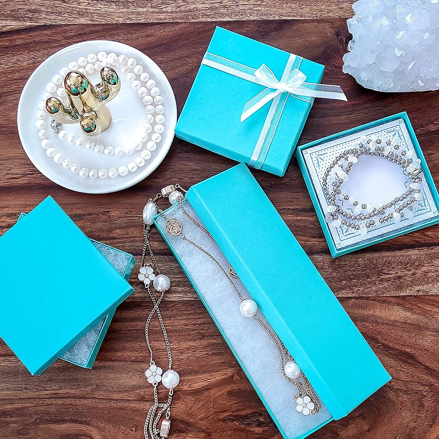 TheDisplayGuys - 100-Pack #10 Cotton Filled Cardboard Paper Jewelry Box Gift Case - Teal Green (1 15/16" x 1 1/4" x 11/16")