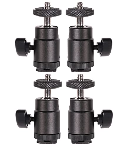 QYXINC Mini Ball Head Hot Shoe Mount with 1/4 inch Adapter Screw for DSLR Camera, Monitor, Camcorder, Flash Light, Tripod, Light Stand (4 Pack)