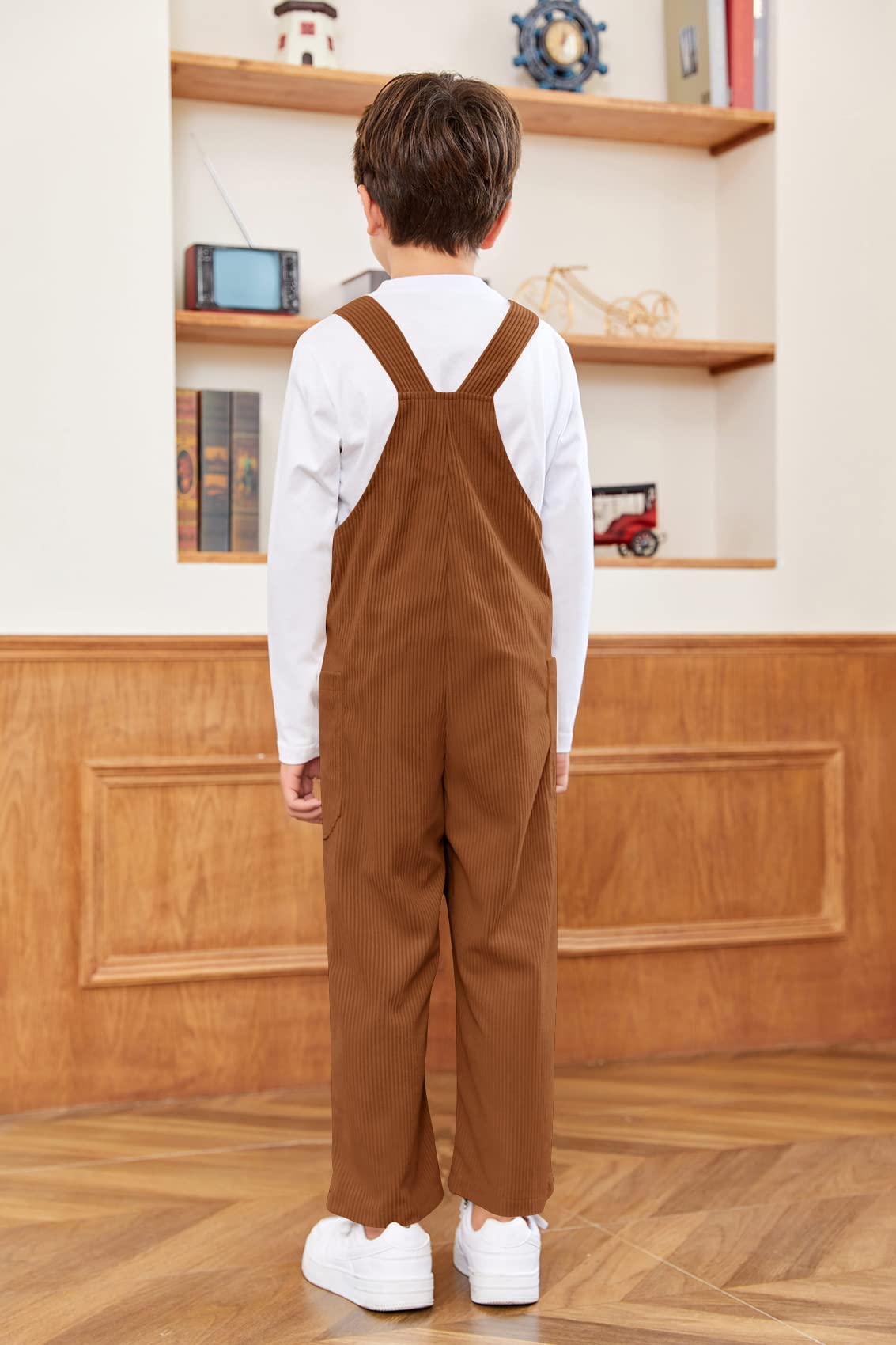 Ciaorbis Kids Girl Boy Corduroy Overall Solid One-Piece Pants with 2 Pocket Suspender Trousers 4-6Years