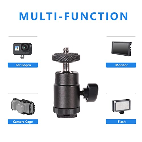 QYXINC Mini Ball Head Hot Shoe Mount with 1/4 inch Adapter Screw for DSLR Camera, Monitor, Camcorder, Flash Light, Tripod, Light Stand (4 Pack)