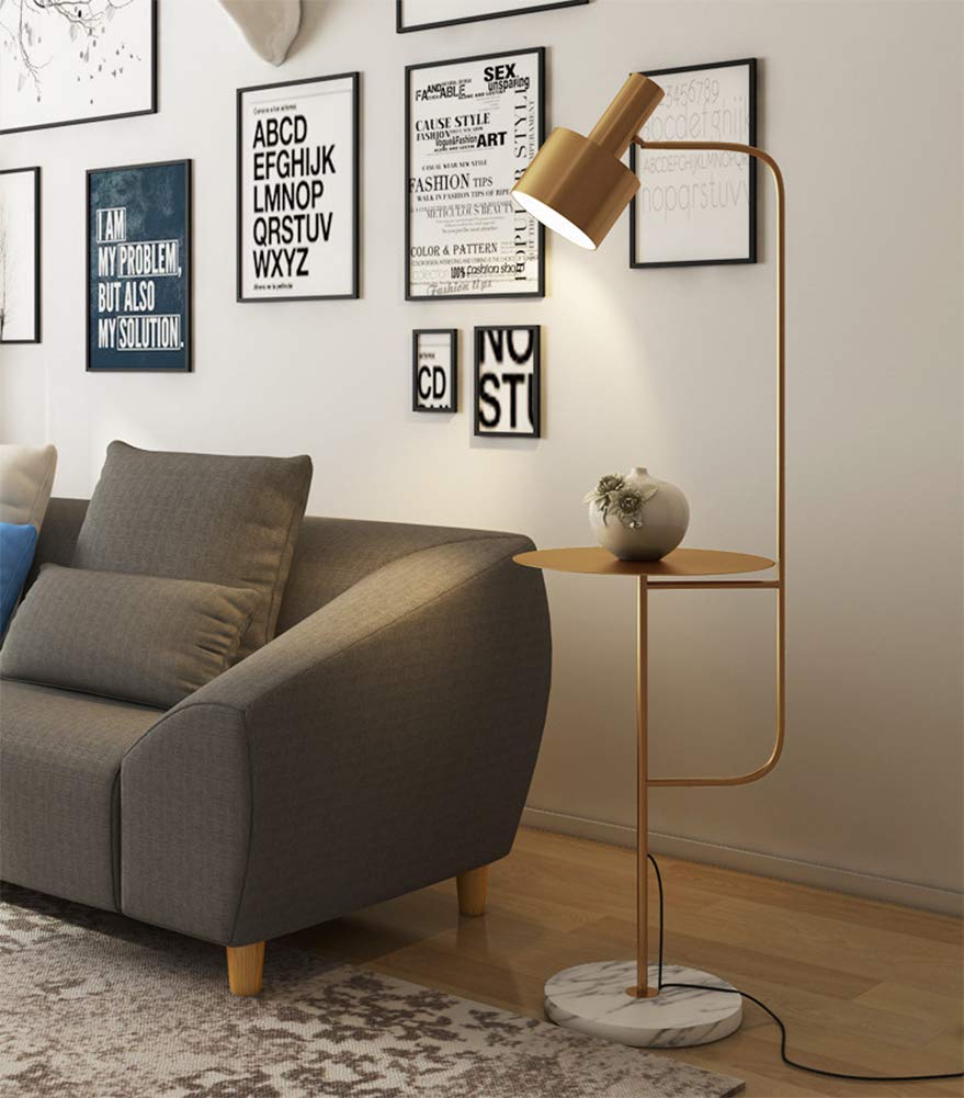 Hsyile Lighting KU300217 Contemporary Modern Creative Floor Lamp with a Table,Suitable for Living Room,Den,Office,Bedroom - E26 Bulb - Brushed Brass Finish