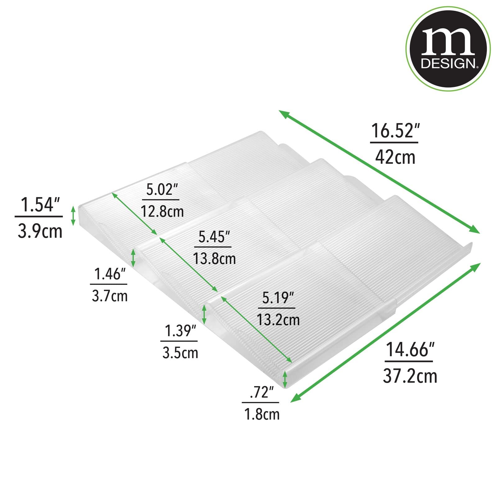 mDesign Expandable Plastic Deluxe Spice Rack, Drawer Organizer for Kitchen Cabinet Drawers - 3- Tier Slanted for Spice Jar, Food Seasoning Bottle Storage, Easy Install - Ligne Collection - Clear