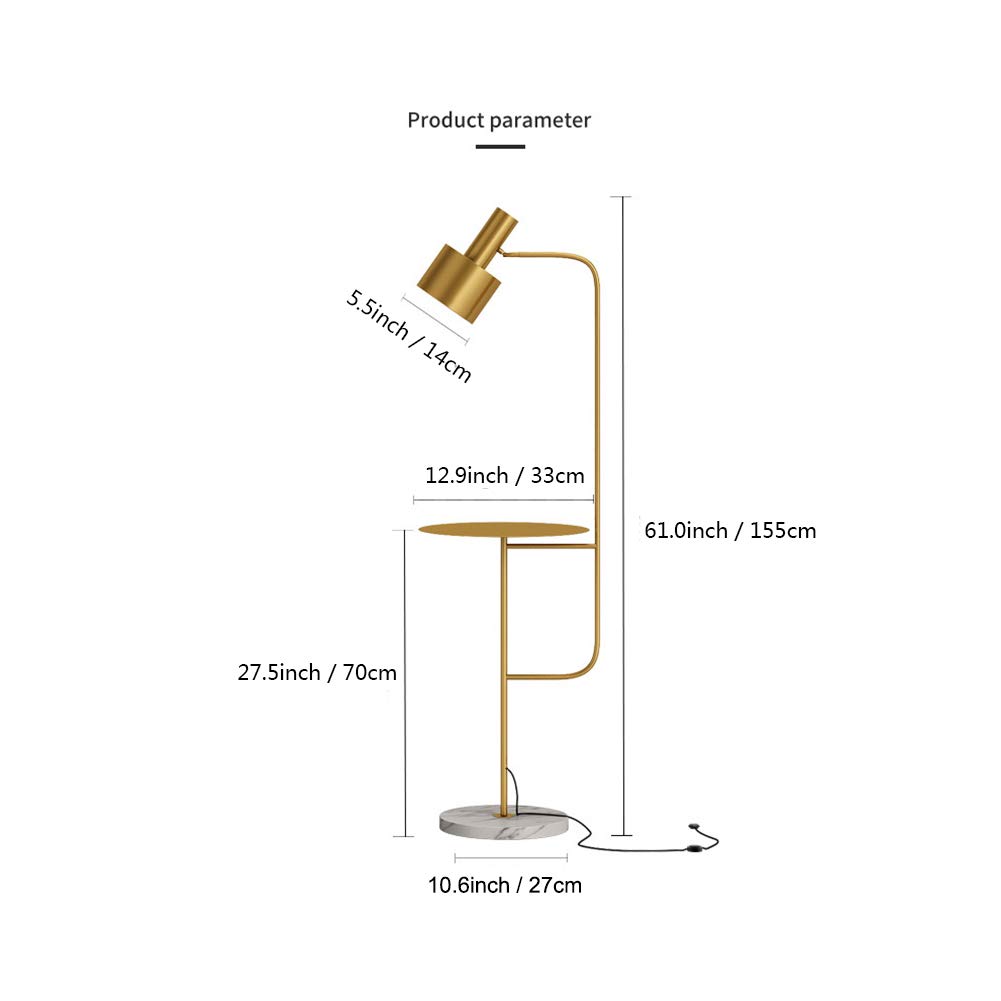 Hsyile Lighting KU300217 Contemporary Modern Creative Floor Lamp with a Table,Suitable for Living Room,Den,Office,Bedroom - E26 Bulb - Brushed Brass Finish