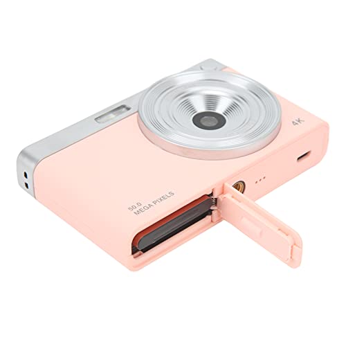 4K Digital Camera, 2.88In 50MP Pixels Mirrorless IPS HD Compact Camera, AF Autofocus 16X Zoom Camera with Built in LED Fill Light (Pink)