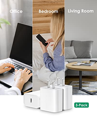 Type C Charging Block [3 Pack] 20W iPhone Charger Block USD C Charger Block Fast Charging for iPhone iPhone 14/14 pro/14 plus/14 pro max/13/12/11/SE/XR/8, iPad Pro/Mini, Galaxy, Pixel 4/3 and More