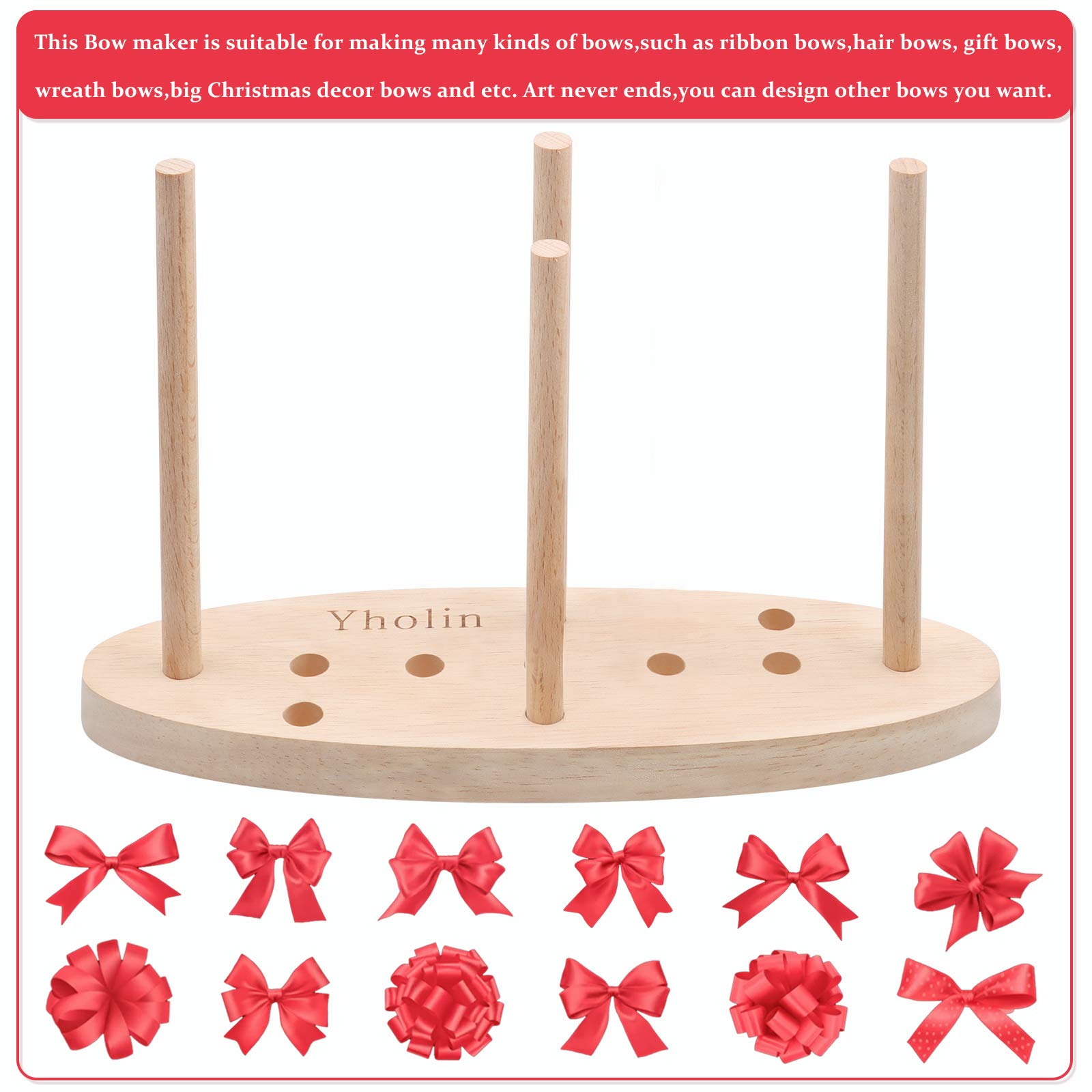 Yholin Ribbon Bow Maker with Instruction and Beading Craft Wire,Durable Oval Wooden Bow Maker for Satin Wreath Bows Christmas Big Bows Hair Bows Gifts Bows Making and Party Decoration-Make Bows Easily