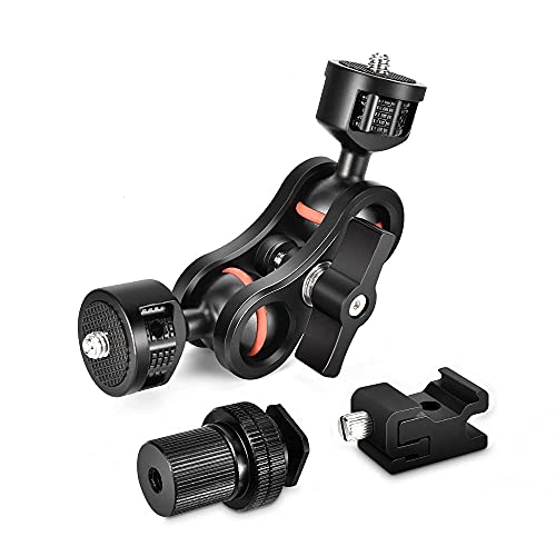 UTEBIT 360 Degree Rotation Magic Articulating Arm Double Ballhead Arm 1/4" Heavy Duty Friction Arms Mount Bracket with Flash Light Hot Shoe + Camera Fixing Screw Adapter for Camera DSLR Monitor Video