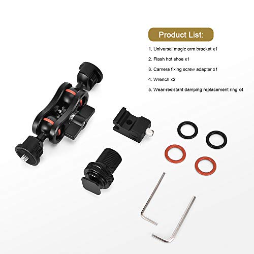 UTEBIT 360 Degree Rotation Magic Articulating Arm Double Ballhead Arm 1/4" Heavy Duty Friction Arms Mount Bracket with Flash Light Hot Shoe + Camera Fixing Screw Adapter for Camera DSLR Monitor Video