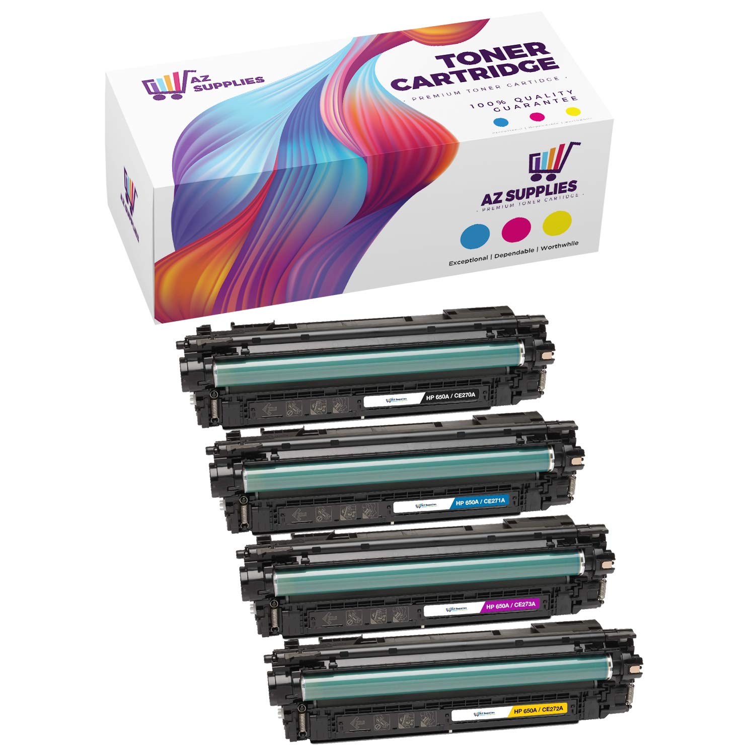 AZ SUPPLIES Compatible Toner Cartridge Replacement for HP 650A CE270A CE271A CE272A CE273A Color Laserjet CP5500 CP5520 CP5525 CP5525DN CP5525N CP5525XH (Black, Cyan, Magenta, Yellow - 4 Packs)