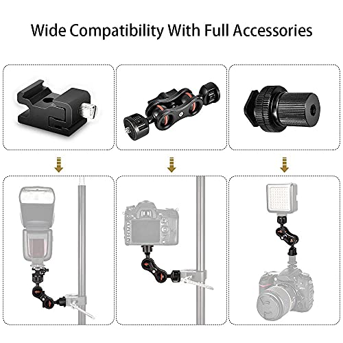 UTEBIT 360 Degree Rotation Magic Articulating Arm Double Ballhead Arm 1/4" Heavy Duty Friction Arms Mount Bracket with Flash Light Hot Shoe + Camera Fixing Screw Adapter for Camera DSLR Monitor Video