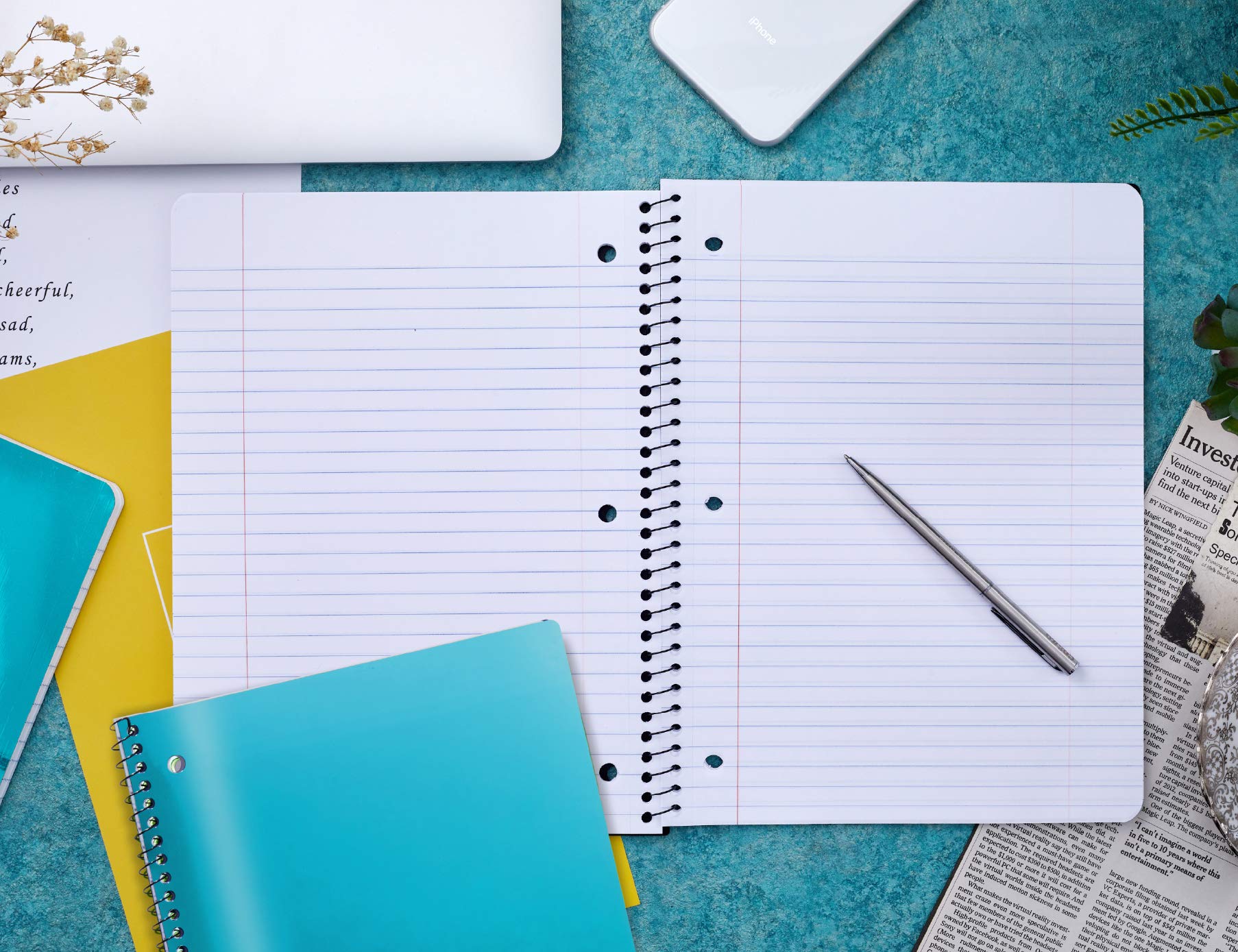 It's Academic College-Ruled Spiral Notebook, 1-Subject, 80 Sheet, Metallic Purple and Teal, 4 Pack