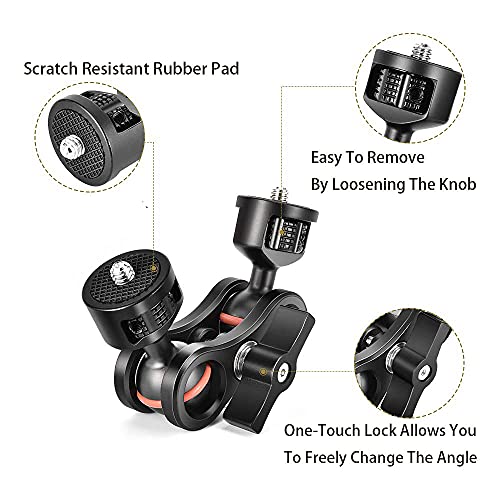 UTEBIT 360 Degree Rotation Magic Articulating Arm Double Ballhead Arm 1/4" Heavy Duty Friction Arms Mount Bracket with Flash Light Hot Shoe + Camera Fixing Screw Adapter for Camera DSLR Monitor Video