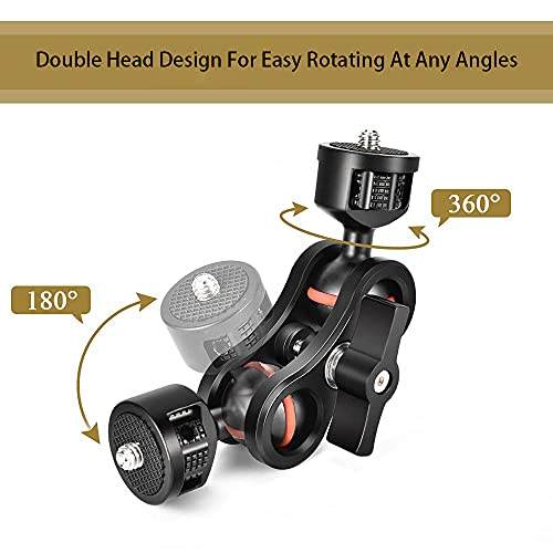 UTEBIT 360 Degree Rotation Magic Articulating Arm Double Ballhead Arm 1/4" Heavy Duty Friction Arms Mount Bracket with Flash Light Hot Shoe + Camera Fixing Screw Adapter for Camera DSLR Monitor Video
