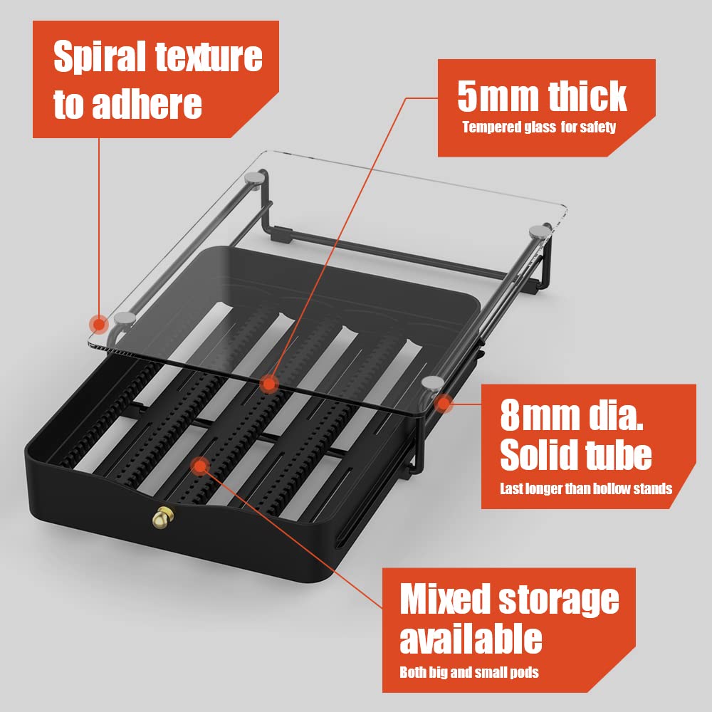 EVERIE Crystal Tempered Glass Top Organizer Drawer Holder Compatible with Nespresso Vertuo Capsules, Compatible with 40 Big or 52 Small Vertuoline Pods, NP02