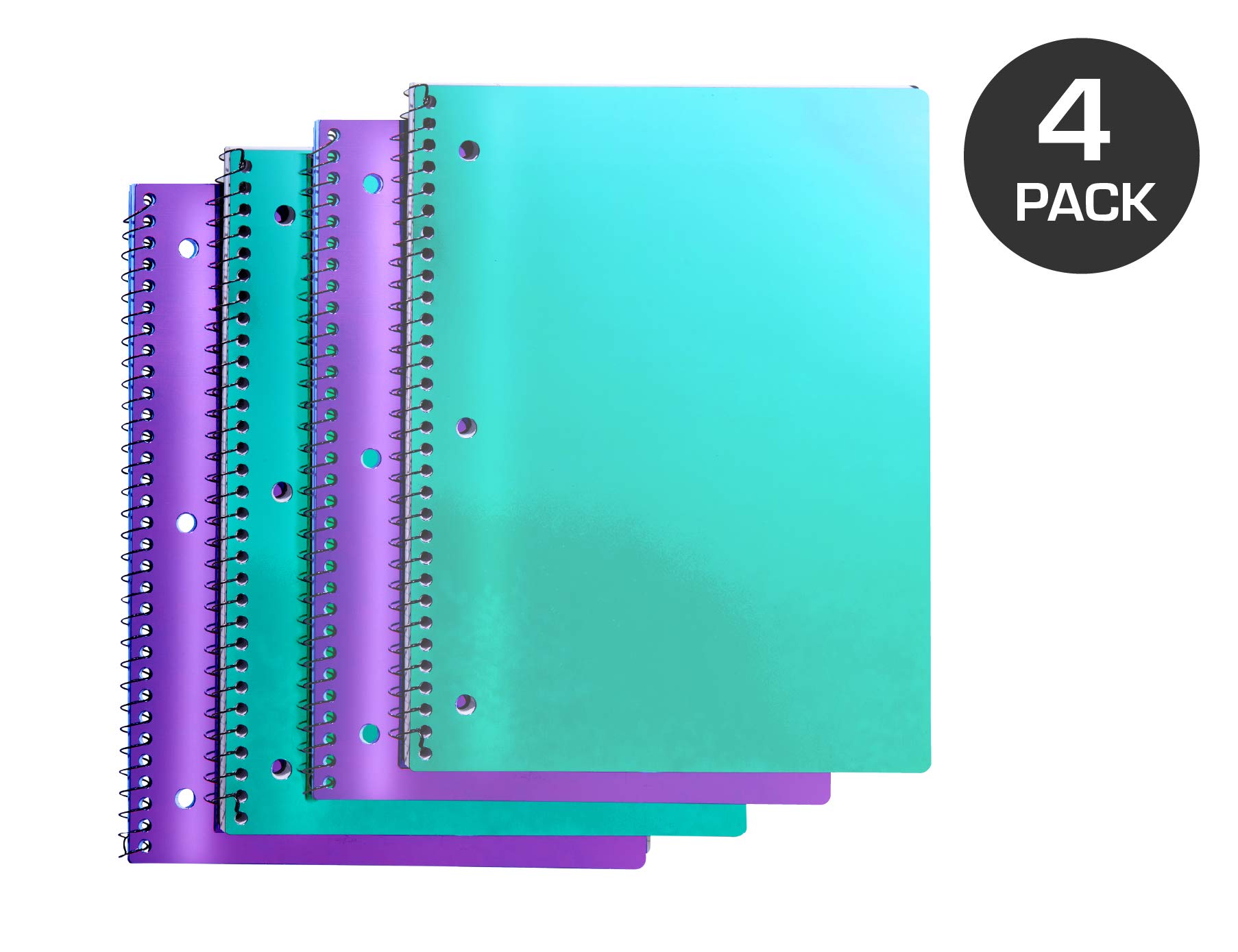 It's Academic College-Ruled Spiral Notebook, 1-Subject, 80 Sheet, Metallic Purple and Teal, 4 Pack