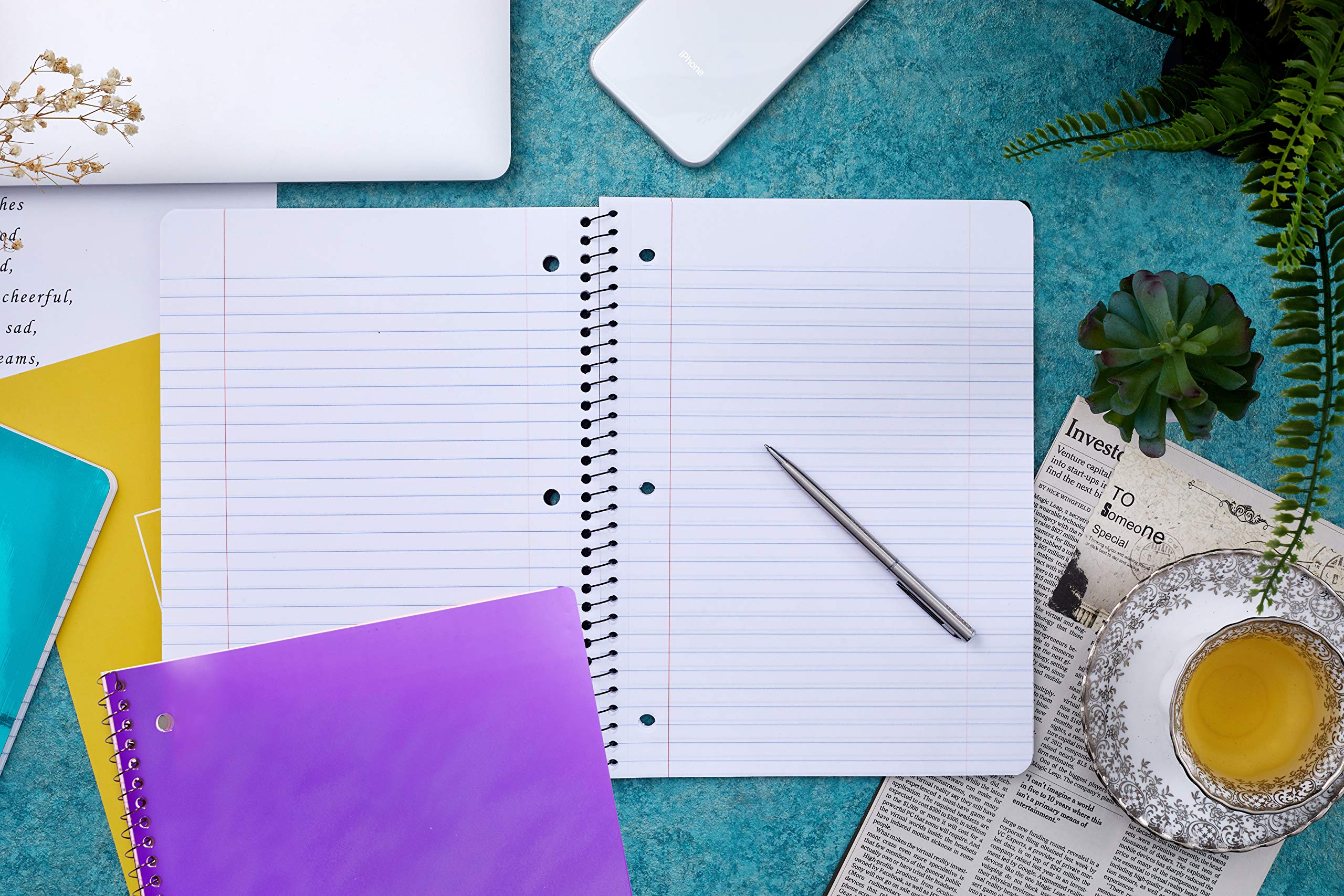 It's Academic College-Ruled Spiral Notebook, 1-Subject, 80 Sheet, Metallic Purple and Teal, 4 Pack