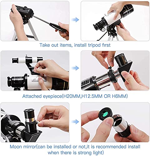 Telescope for Kids &Adults &Beginners,70mm Aperture 300mm AZ Mount with Adjustable Tripod and Fully Multi-Coated Optics, Portable Astronomy Refractor Telescope, Wireless Remoteā¦