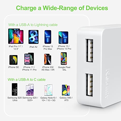 Nekmit Dual Port Ultra Thin Flat USB Wall Charger with Smart IC, 2 Pack