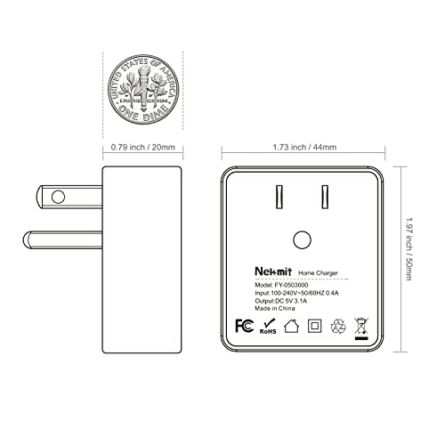 Nekmit Dual Port Ultra Thin Flat USB Wall Charger with Smart IC, 2 Pack