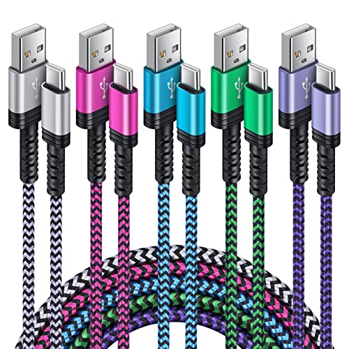 Android Charger Type USB C to USB A Fast Charging Cable Phone Cord 5 Pack for Samsung Galaxy S23/S22/S21 FE Ultra 5G/S20/S10,A14 A54 Z Flip 4/3/Fold 4/3 5G,A73 A53 A13,Moto G Stylus/Play/Power,Pixel 7