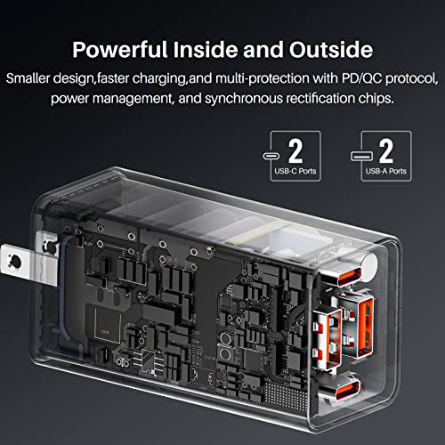 TOZO C2 USB C 65W Fast Foldable Wall Charger PD Power Adapter 4 Ports Compatible for MacBook Pro/Air, iPad Pro, USB-C Laptops, iPhone 14/13/12/Pro/Pro Max, Samsung S22/21, Black(Cable not Included)