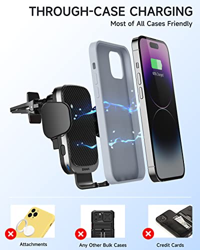 ZOOAUX Wireless Car Charger Vent Mount, 15W Fast Charging Auto-Clamping Car Mount, Air Vent Car Phone Holder for iPhone 13/13 mini/12/11/XS/XR/X/8,Samsung S22/S21/S20/S10/S9 Note 10(Grey)