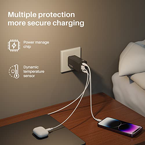 TOZO C2 USB C 65W Fast Foldable Wall Charger PD Power Adapter 4 Ports Compatible for MacBook Pro/Air, iPad Pro, USB-C Laptops, iPhone 14/13/12/Pro/Pro Max, Samsung S22/21, Black(Cable not Included)