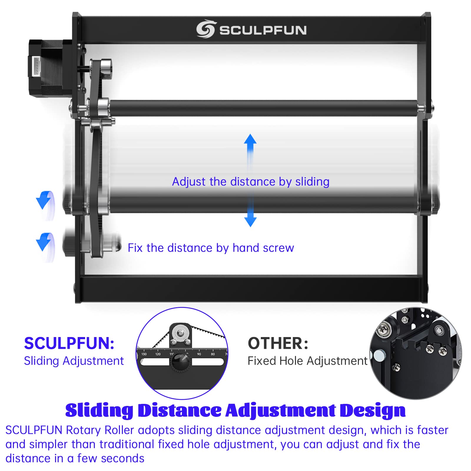 SCULPFUN Laser Rotary Roller, Laser Engraver Y-axis Rotary Module, 360° Laser Rotary Attachment for Engraving Cylindrical Objects Cans, Compatible with Most Laser Engraving Machines on The Market