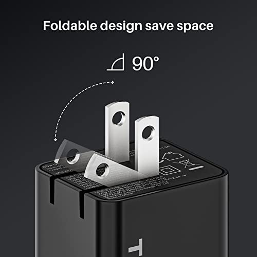 TOZO C2 USB C 65W Fast Foldable Wall Charger PD Power Adapter 4 Ports Compatible for MacBook Pro/Air, iPad Pro, USB-C Laptops, iPhone 14/13/12/Pro/Pro Max, Samsung S22/21, Black(Cable not Included)