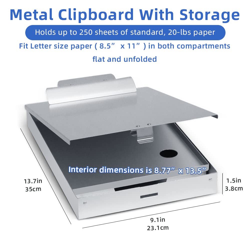 Sunnyclip Metal Clipboard with Storage, Aluminum Three-Tier Box Clipboards,Binder Form Holder with High Capacity Clip,Great for Worksites,Management,Office Business Professionals,14 x 9 x1.5 inch