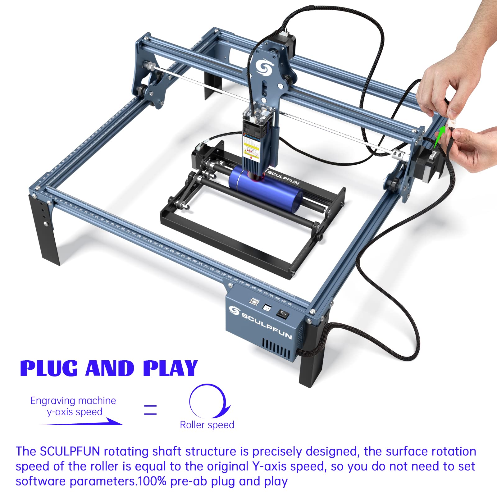 SCULPFUN Laser Rotary Roller, Laser Engraver Y-axis Rotary Module, 360° Laser Rotary Attachment for Engraving Cylindrical Objects Cans, Compatible with Most Laser Engraving Machines on The Market