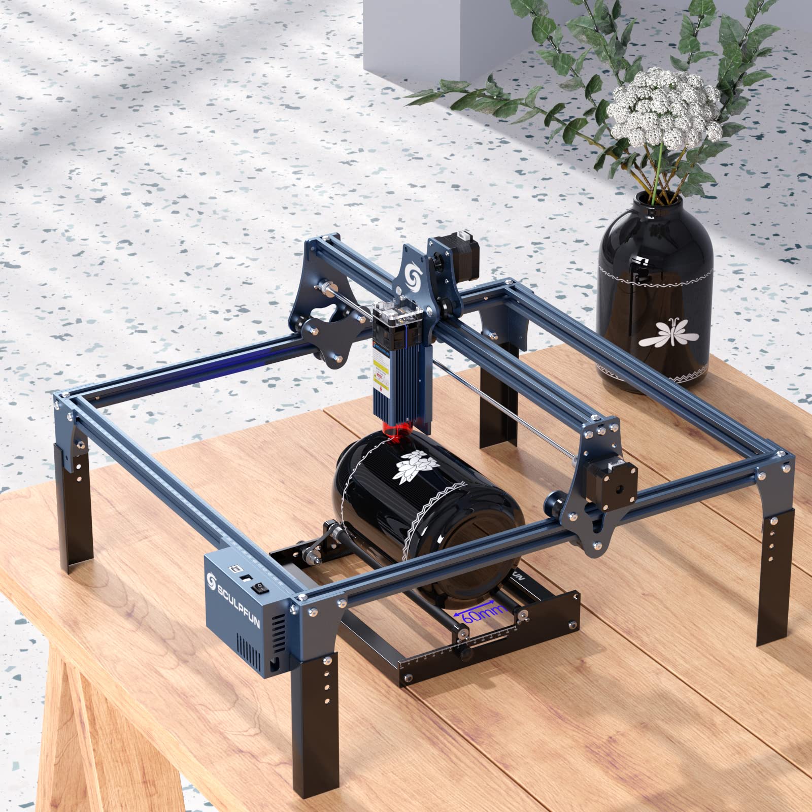 SCULPFUN Laser Rotary Roller, Laser Engraver Y-axis Rotary Module, 360° Laser Rotary Attachment for Engraving Cylindrical Objects Cans, Compatible with Most Laser Engraving Machines on The Market