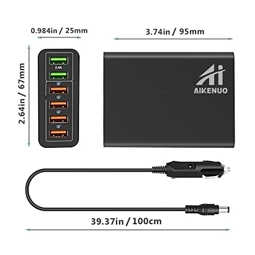 Multi Ports USB Car Charger, 96W 6 Port QC3.0 Fast Car Charger Adapter Multiple Ports, with Four Quick Charge 3.0 Port, 12V-24V Multi Device Cigarette Lighter for Smart Phone & Tablets Charging