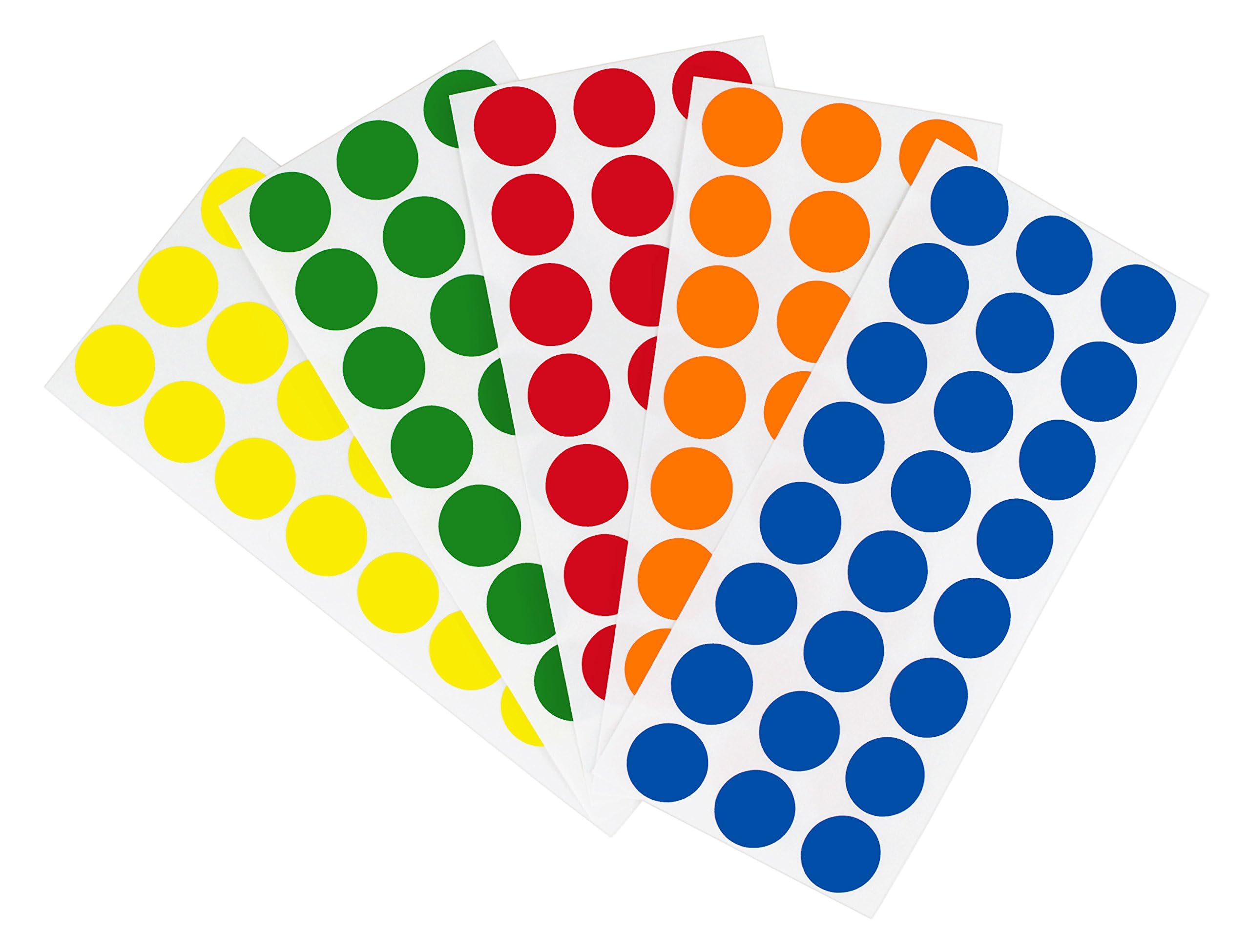 ChromaLabel 1/2 Inch Circle Sticker Labels, Easy to Write On Round Colored Stickers, Permanent Color Coding Label - 5 Assorted Colors Dot Labels, 1200 Colored Sticky Dots per Variety Pack
