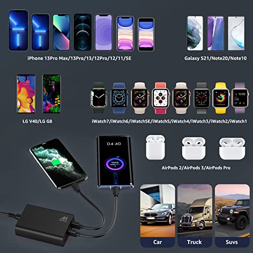 Multi Ports USB Car Charger, 96W 6 Port QC3.0 Fast Car Charger Adapter Multiple Ports, with Four Quick Charge 3.0 Port, 12V-24V Multi Device Cigarette Lighter for Smart Phone & Tablets Charging