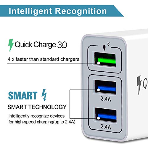 Fast Wall Charger QC 3.0 USB Quick Charge 3 Ports Tablet iPad Phone Charger Adapter Travel Plug Compatible iPhone X/Xs/XS Max/XR/8/8+/7P/7/6/5 Samsung S8/S7/S6/Edge/LG HTC