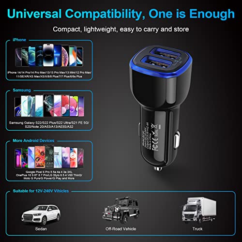 Car Charger for iPhone, 3Pack 2.4A Dual Port Fast Charge Car Lighter USB Adapter Car Plug Charger for iPhone 14 13 12 11 Pro Max 10 SE XR XS X 8 7 6,Samsung Galaxy S22 S21 S20 S10 S9 S8 S7 J7,Android