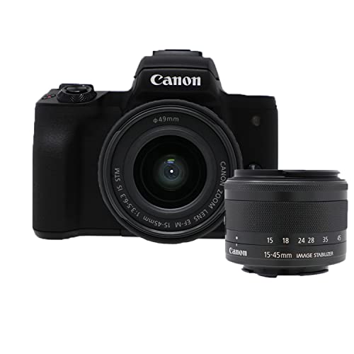 EOS M50 Mark II Mirrorless Digital Camera with 15-45mm Lens Kit (Black) + Wide Angle Lens + 2X Telephoto Lens + Flash + SanDisk 32GB SD Memory Card + Video Accessory Bundle