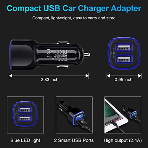 Car Charger for iPhone, 3Pack 2.4A Dual Port Fast Charge Car Lighter USB Adapter Car Plug Charger for iPhone 14 13 12 11 Pro Max 10 SE XR XS X 8 7 6,Samsung Galaxy S22 S21 S20 S10 S9 S8 S7 J7,Android