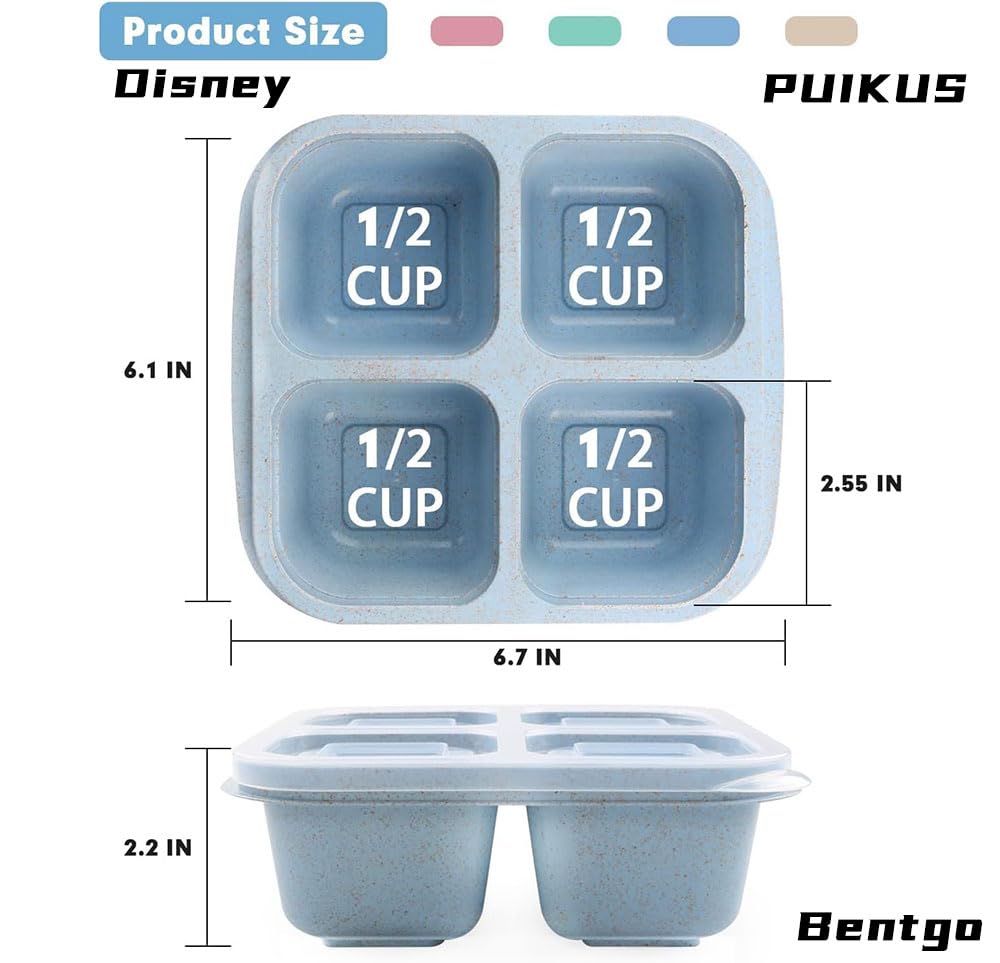 TurtingAs Snack Containers, 4 Pack Reusable Bento Snack Box, 4 Compartments Meal Prep Lunch Containers for Kids Adults, Divided Food Storage Containers for School Work Travel