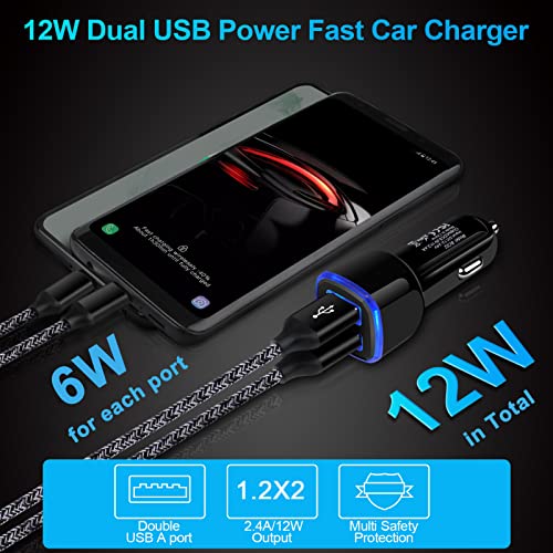 Car Charger for iPhone, 3Pack 2.4A Dual Port Fast Charge Car Lighter USB Adapter Car Plug Charger for iPhone 14 13 12 11 Pro Max 10 SE XR XS X 8 7 6,Samsung Galaxy S22 S21 S20 S10 S9 S8 S7 J7,Android