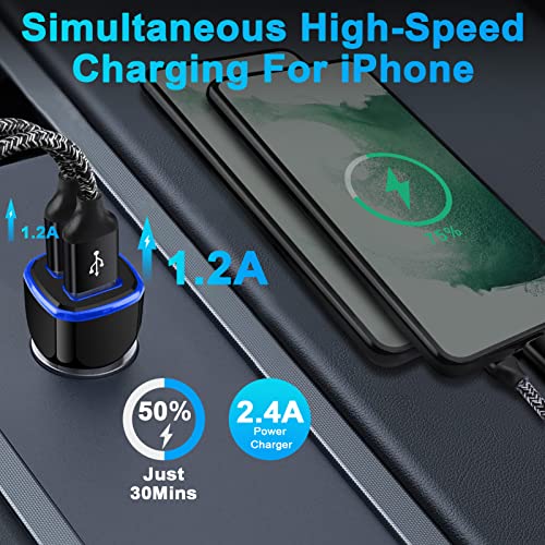 Car Charger for iPhone, 3Pack 2.4A Dual Port Fast Charge Car Lighter USB Adapter Car Plug Charger for iPhone 14 13 12 11 Pro Max 10 SE XR XS X 8 7 6,Samsung Galaxy S22 S21 S20 S10 S9 S8 S7 J7,Android