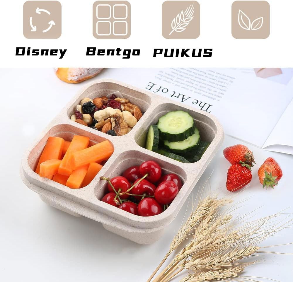 TurtingAs Snack Containers, 4 Pack Reusable Bento Snack Box, 4 Compartments Meal Prep Lunch Containers for Kids Adults, Divided Food Storage Containers for School Work Travel