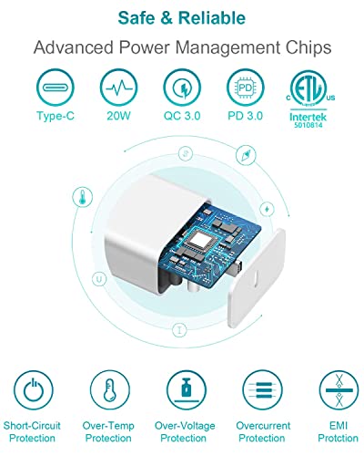 USB C Fast Charger Block【2-Pack】 20W USB C Wall Charger PD 3.0 Power Brick Adapter Compatible with iPhone 13/12/11 Pro Max/Pro/Mini/Xs Max/XR/X, iPad Pro 2020