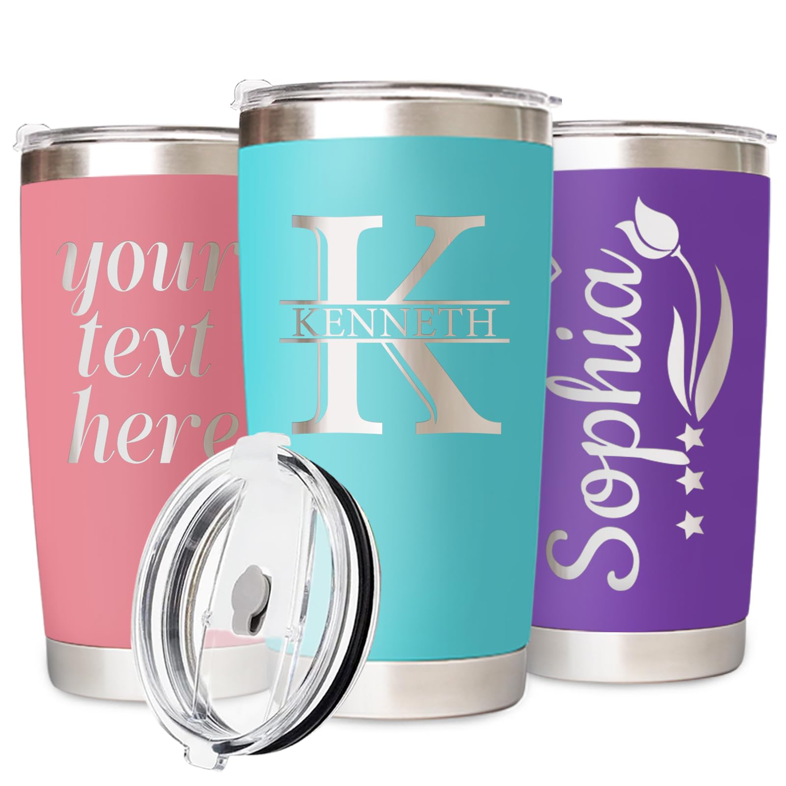 Petalsun Personalized Tumbler with Names, Custom Travel Coffee Tumbler - 16 Designs, 10 Colors, 20oz tumbler with lid and straw, Personalized Birthday Gifts for Mom Women Men Anniversary