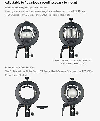 Godox S2 S-Type Speedlite Bracket Bowens Mount Holder for Godox V1 AD200Pro AD400Pro AD200 V860II TT685 TT600 TT350 Flash Strobe Speedlight