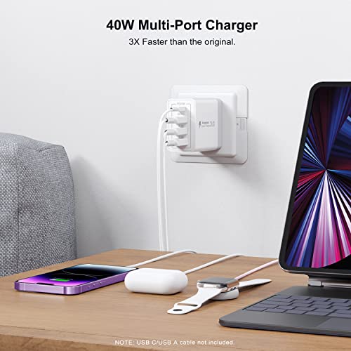 40W USB C Wall Charger Block, 2-Pack 4Port PD+QC Fast Power Adapter, Type C Charging Brick Cube Plug for iPhone 11/12/13/14/Pro Max, XS/XR/X, iPad/AirPods Pro, Samsung, Google, Tablet, Android(White)