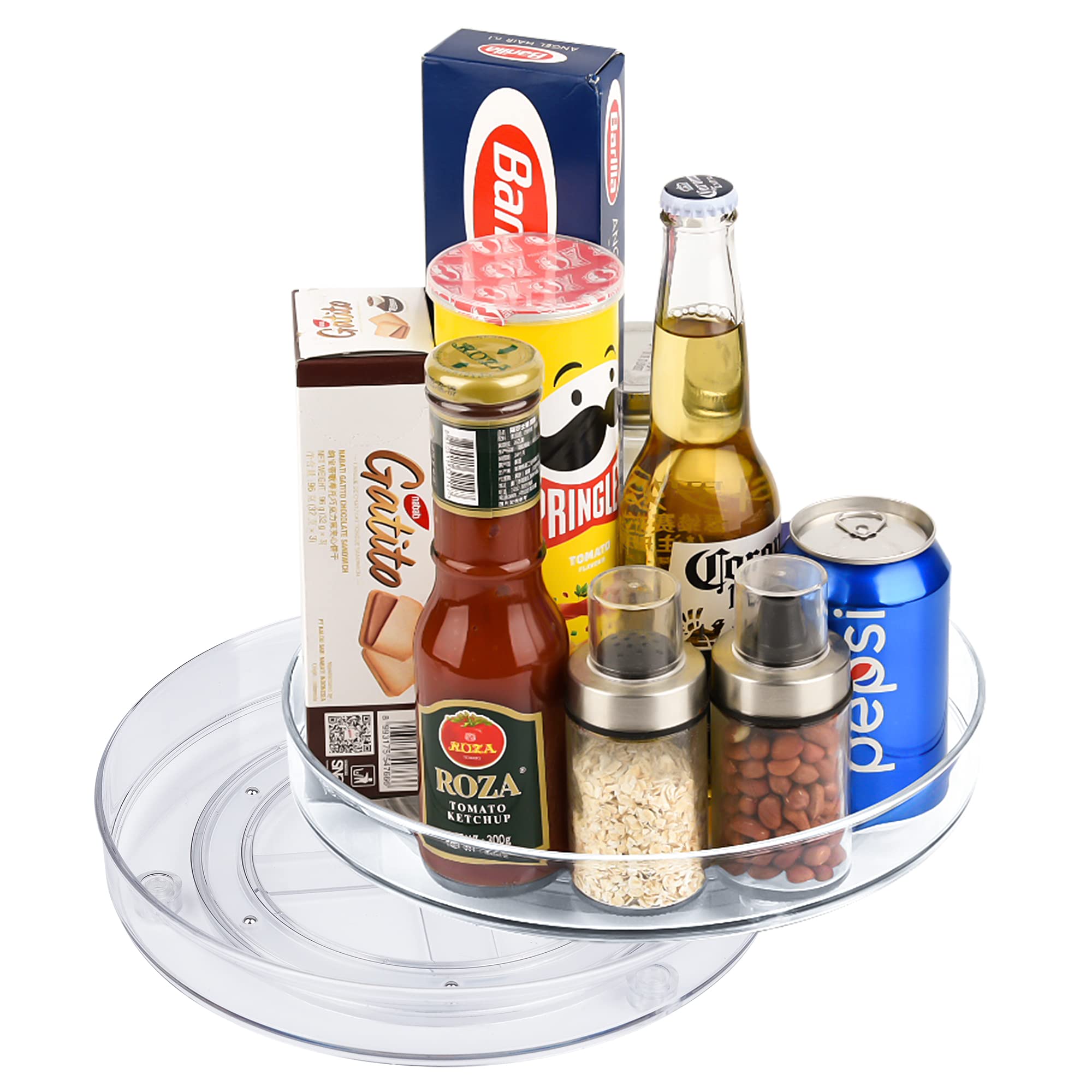 Empaxum 2 Pack Lazy Susan Cabinet Organizer 10.6" Clear Plastic Turntable Organizer Rotating Spice Rack Kitchen Storage Cosmetic Makeup Organizers for Pantry, Countertop, Fridge, Vanity, Bathroom
